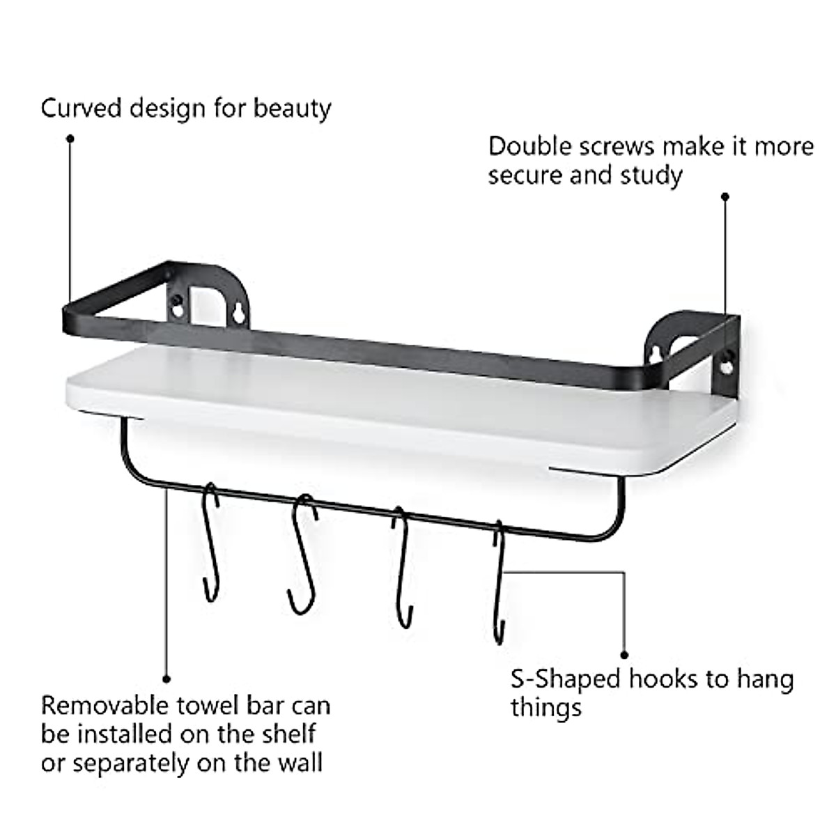 NOBLE DUCK Floating Shelves for Bathroom, Wall Mounted Storage Hanging Shelf for Kitchen, Home Decor(Set of 2)