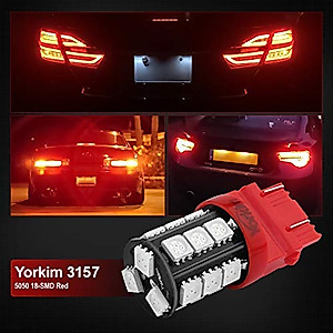 Yorkim 3157 LED Light Bulbs Red Super Bright, 3056 3156 3156A 3057 4057 3157 4157 T25 LED Bulbs for Brake Lights, Backup Reverse Lights, Reverse Tail Lights - Pack of 4