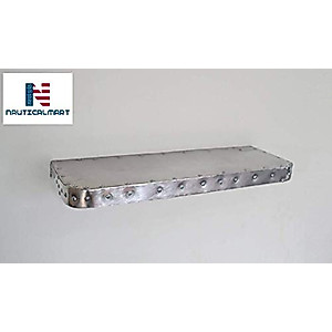 Nautical-Mart Industrial Metal Shelf Urban Modern Aviator Inspired Silver Designer Shelves (Silver, 24"x8"x1-1/2)