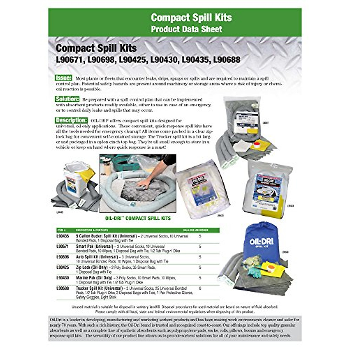 Oil-Dri L90435 Compact Universal 5-Gallon Bucket Spill Kit, 5-Gallon Maximum Absorption Capacity