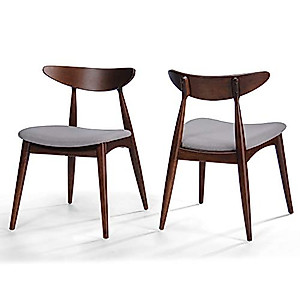 Christopher Knight Home Barron Fabric with Walnut Finish Dining Chairs, 2-Pcs Set, Light Grey / Walnut