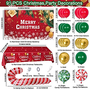 Christmas Decorations, Christmas Party Decorations-Christmas Balloon Arch Garland Kit with Green Red Candy Cane Balloons, Merry Christmas Backdrop Banner Tablecloths for XMAS Decorations Supplies