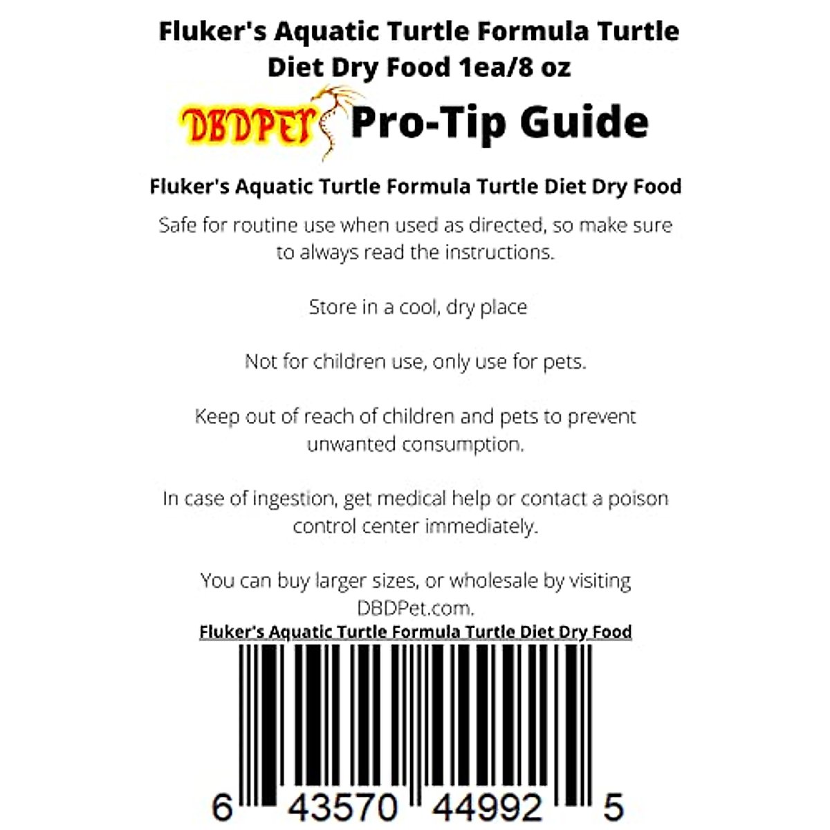 Fluker's Aquatic Turtle Formula Turtle Diet Dry Food 8oz - Includes Attached DBDPet Pro-Tip Guide