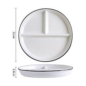 Bicuzat 1 PCS Ceramic Portion Control Plate Divided Dish for Healthy Eating and Weight Loss Divided Dessert Plate Salad Plate Dinner Plate-White-8 Inch