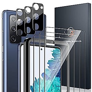LK [3+3 Pack] 3 Pack Samsung Galaxy S20 FE 5G Screen Protector + 3 Pack Black Camera Lens Protector, 9H Tempered Glass for Galaxy S20 FE, Easy Installation, Bubble Free [Not Fit for Galaxy S20]