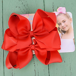 DEEKA 2 PCS 6" Big Hand-made Grosgrain Ribbon Solid Color Hair Bows Alligator Clips Hair Accessories for Little Teen Toddler Girls Kids Set of 2 -Red
