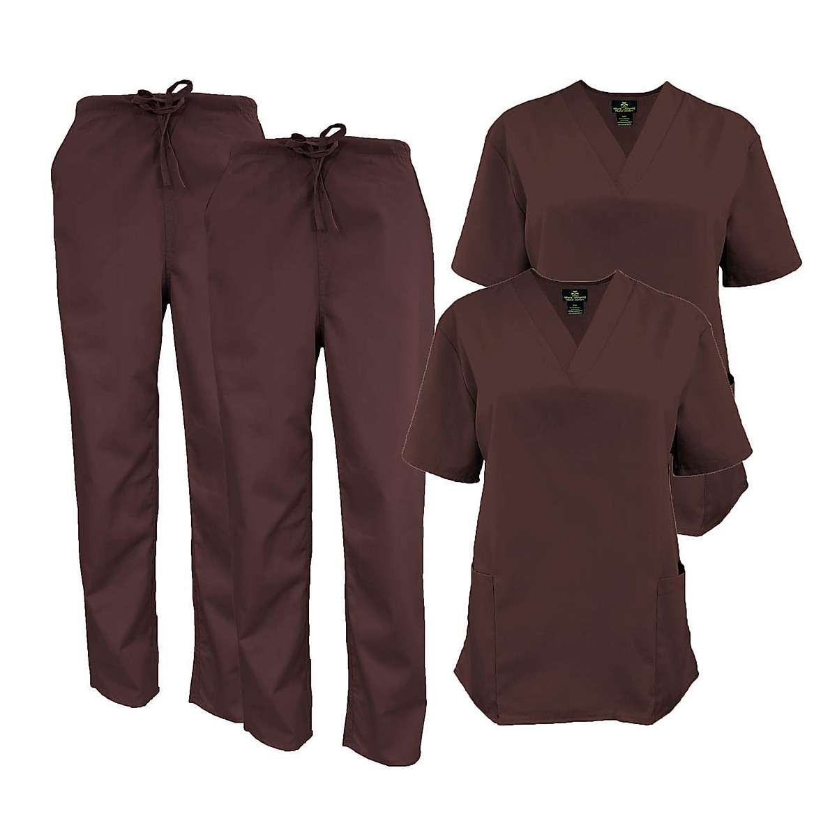 Natural Uniforms Women's Scrub Set Medical Scrub Tops and Pants - Pack of 2 Set (Large, Chocolate)