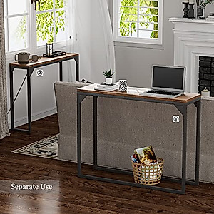 AISUNDY Console Table with Power Outlet & USB Ports, 63 Inch Narrow Long Sofa Table Set, Rustic Entryway Table Behind Sofa Couch, Industrial Vintage Hallway Table Nesting Side Table, Set of 2
