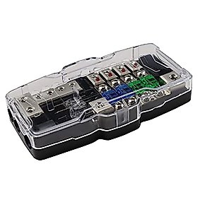 ZOOKOTO 0/4GA 4 Way Multi-Functional LED Car Audio Stereo ANL Fuse Holder with Ground Mini ANL Fuse Box Distribution Block 30A 60A 80A Fuses Grounding Block