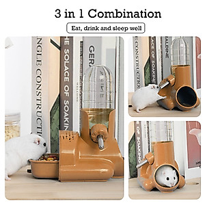 SEIS 3 in 1 Hamster Drinking Fountain Food Bowl and Hideout Small Pet Automatic Water Bottle Young Guinea Pig Water Dispenser for Gerbils Mice Juvenile Rat Chinchilla Ferret Hedgehog (Orange)