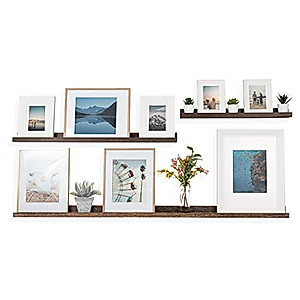Rustic State Ted Narrow Wall Mounted Wooden Picture Ledge Photo Display Floating Shelf for Living Room Kitchen Bedroom Bathroom - Set of 6 with Varity Sizes 60 & 36 & 24 Inch - Burnt Brown