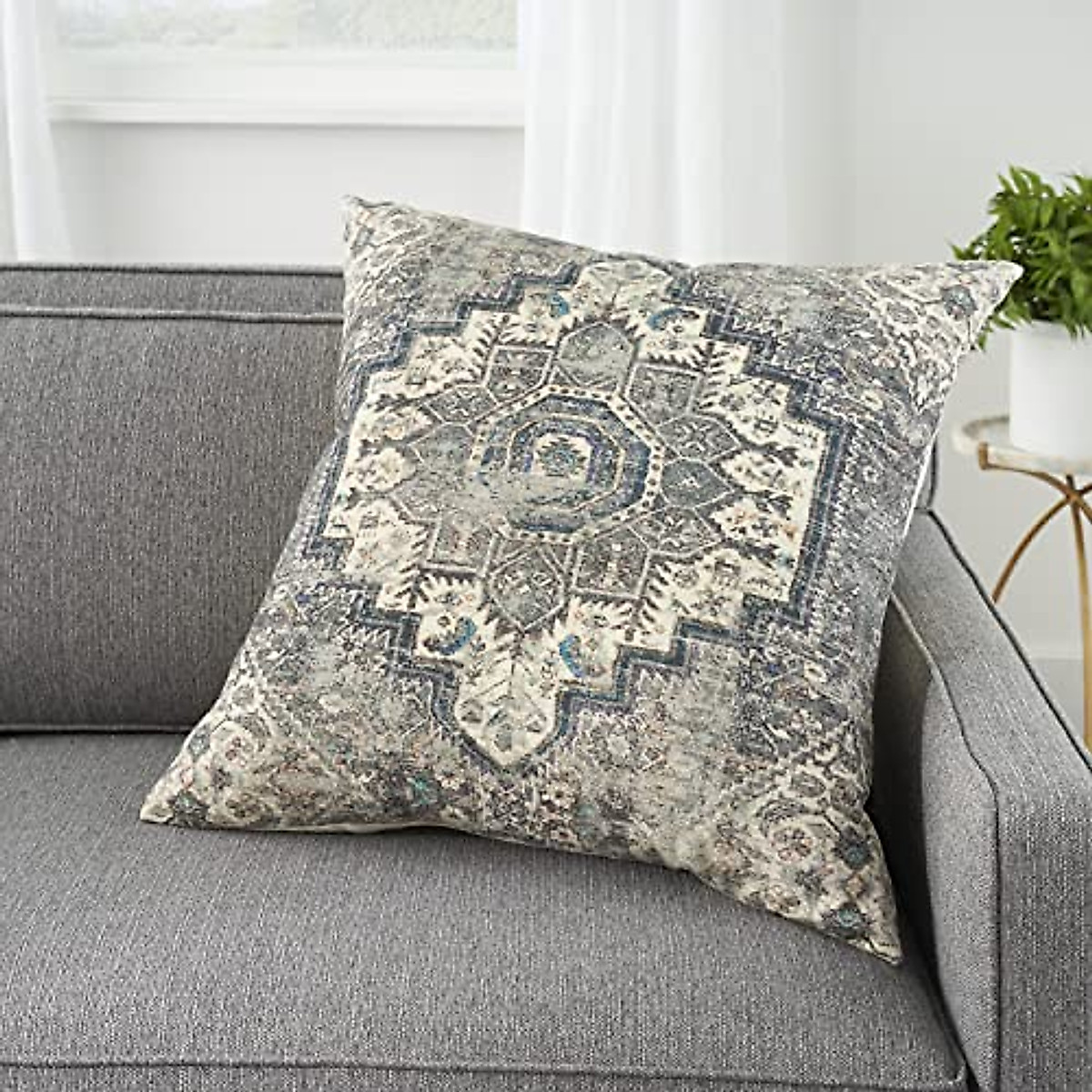 Nicole Curtis Pillow Persian Medallion Grey/Multi 24" X 24" Throw Pillow