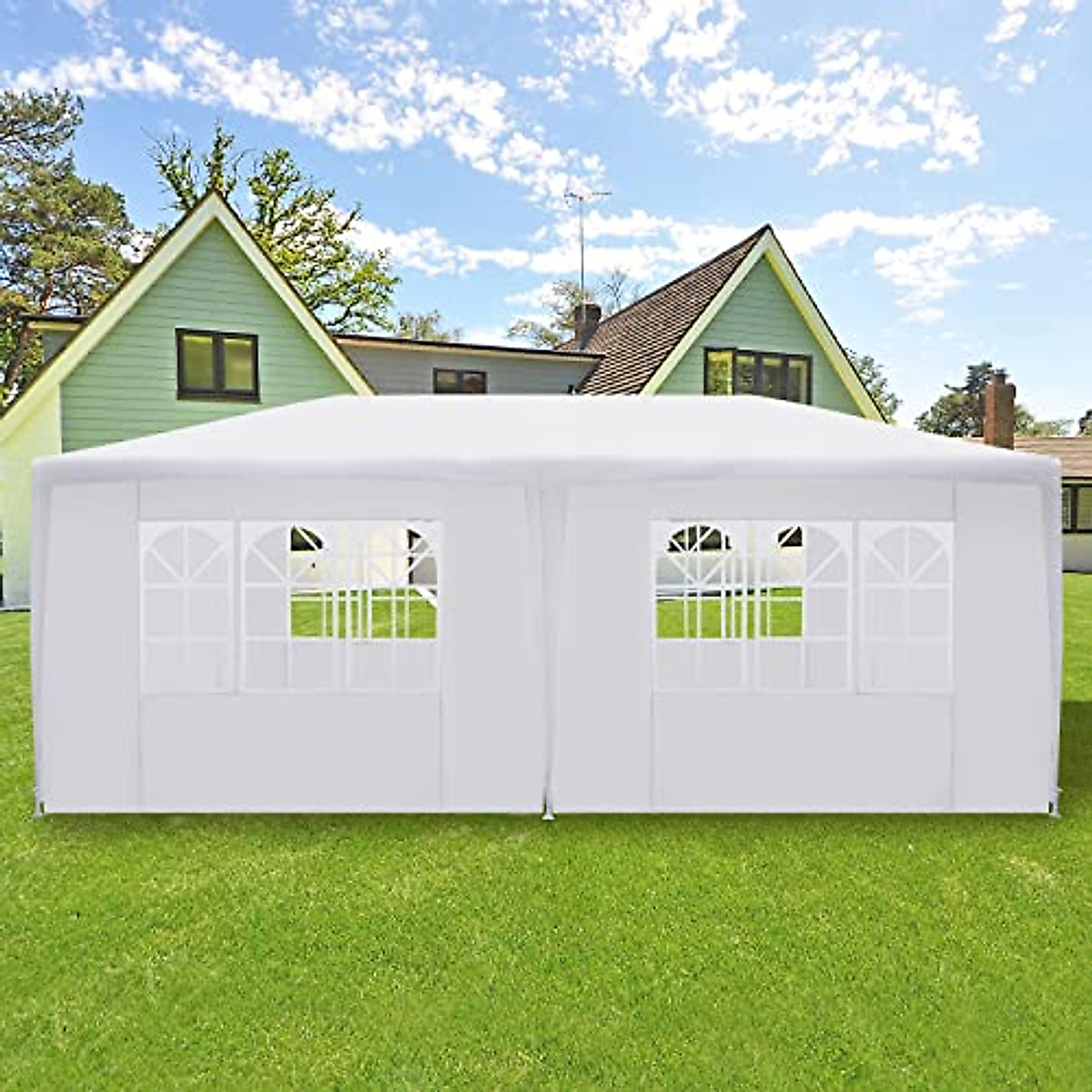 Canopy with 6 Side Panels 10x20ft Waterproof Outdoor Garden Shelter Heavy Duty White Tent Awnings Sturdy Steel Frame UV Protection for Patios Picnic Beach Wedding Festival Wedding Party Camping