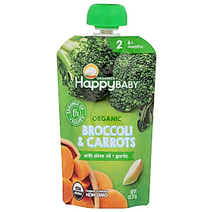HAPPY BABY Organic Broccoli & Carrots with Olive Oil & Garlic Baby Food, 4 OZ