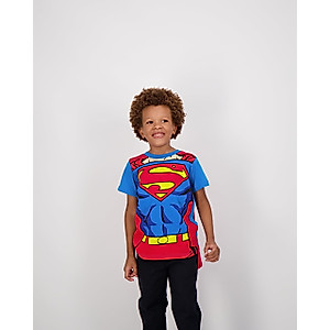 WARNER BROS Boy's Superman Tee with Detachable Superhero Cape, Blue/Red, 100% Cotton, Size 3T