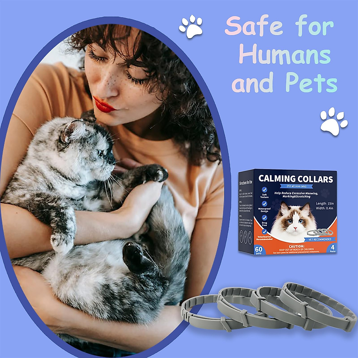 Didakay 4 Pack Calming Collar for Cats, Cat Calming Pheromones Indoor and Outdoor Activities, Natural Scent Adjustable Fit Kittens to Large Cats Relieve Stress Calming Products