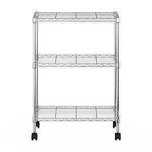 Furinno Wayar 3-Tier Metal Storage Shelf Rack Cart with Casters, 23 x 13 x 30, Stainless Steel