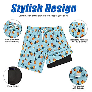 American Trends Men's Swimsuit Swim Trunk Mens 5 Inch Inseam Boardshorts Swimwear Beach Pool Swimming Trunks Blue Pineapple L