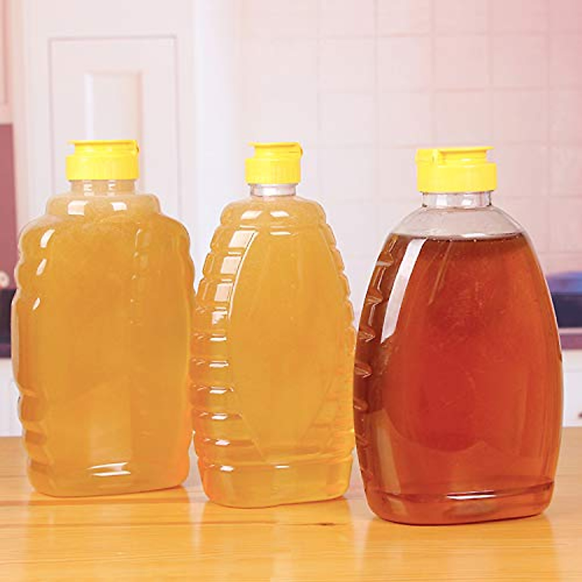 Lainrrew 6 Pcs 12 Oz Honey Jars, Plastic Honey Bottles Clear Empty Honey Containers Honey Dispenser Squeeze Honey Bottle with Leak Proof Flip-Top Caps for Storing and Dispensing (12oz)