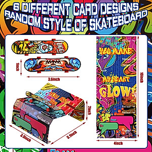 36 Pcs Finger Skateboards with Greeting Cards for Valentines Day Set, Finger Board Assorted Mini Skateboards Valentine Classroom Exchange Cards Valentine Party Favor for Valentine's Day Prizes Gift