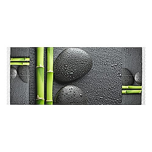 Poeticcity Black Zen Basalt Stones with Dew Green Bamboo on Dark 1 PC Washing Machine Cloth Dustproof Cover with Storage Bags Lace, Fridge Oven Dryer Top Dust Oil Proof Cover 51" x 22" for Home