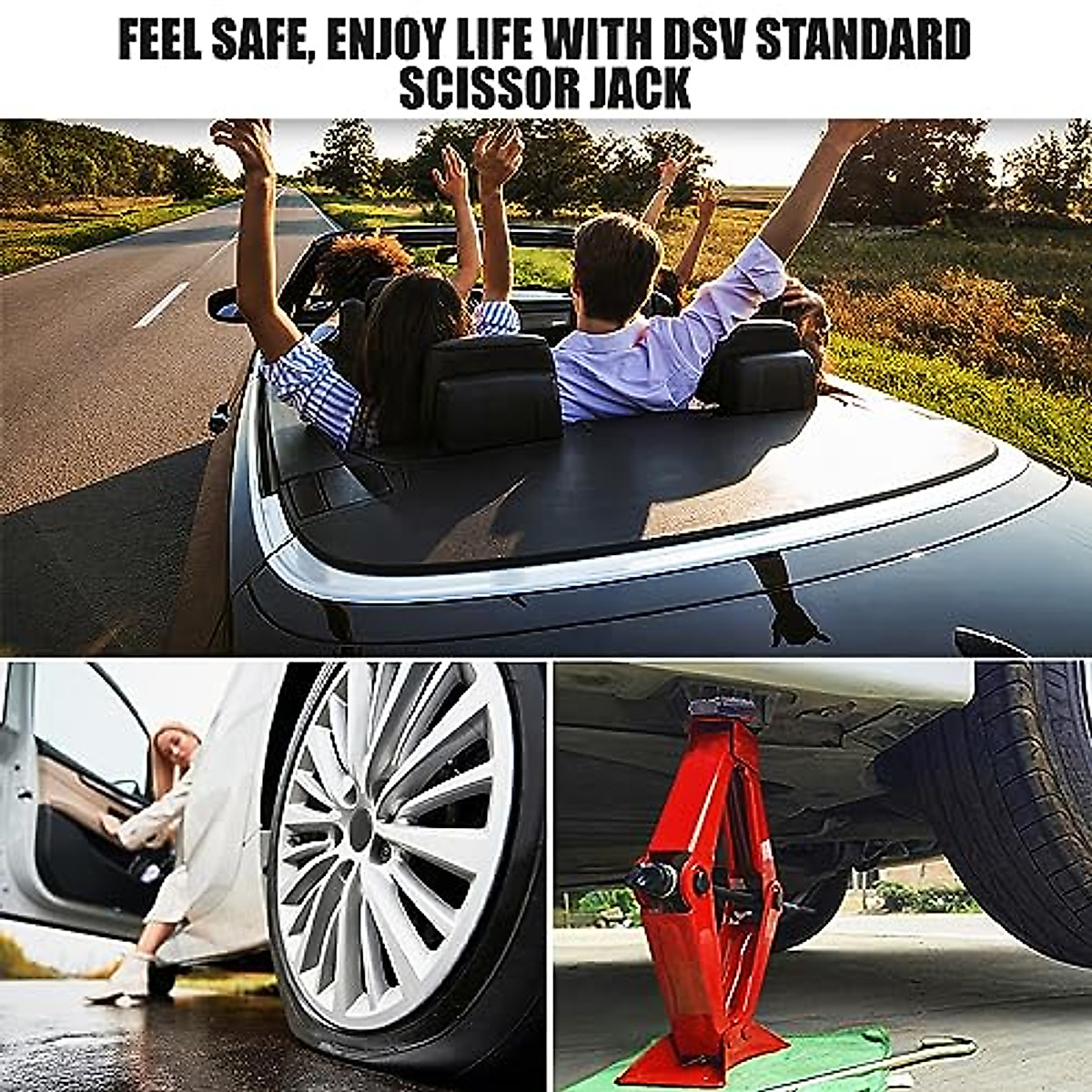 DSV Standard Scissor Jack for Car, Steel Car Lift Jack for Auto, Portable Car Jack Kit, Ideal for SUV, MPV, Hatchback, Sedan, Coupe & Crossover, Universal Car Jacks, 1.5 Ton (3,300 lbs) Capacity