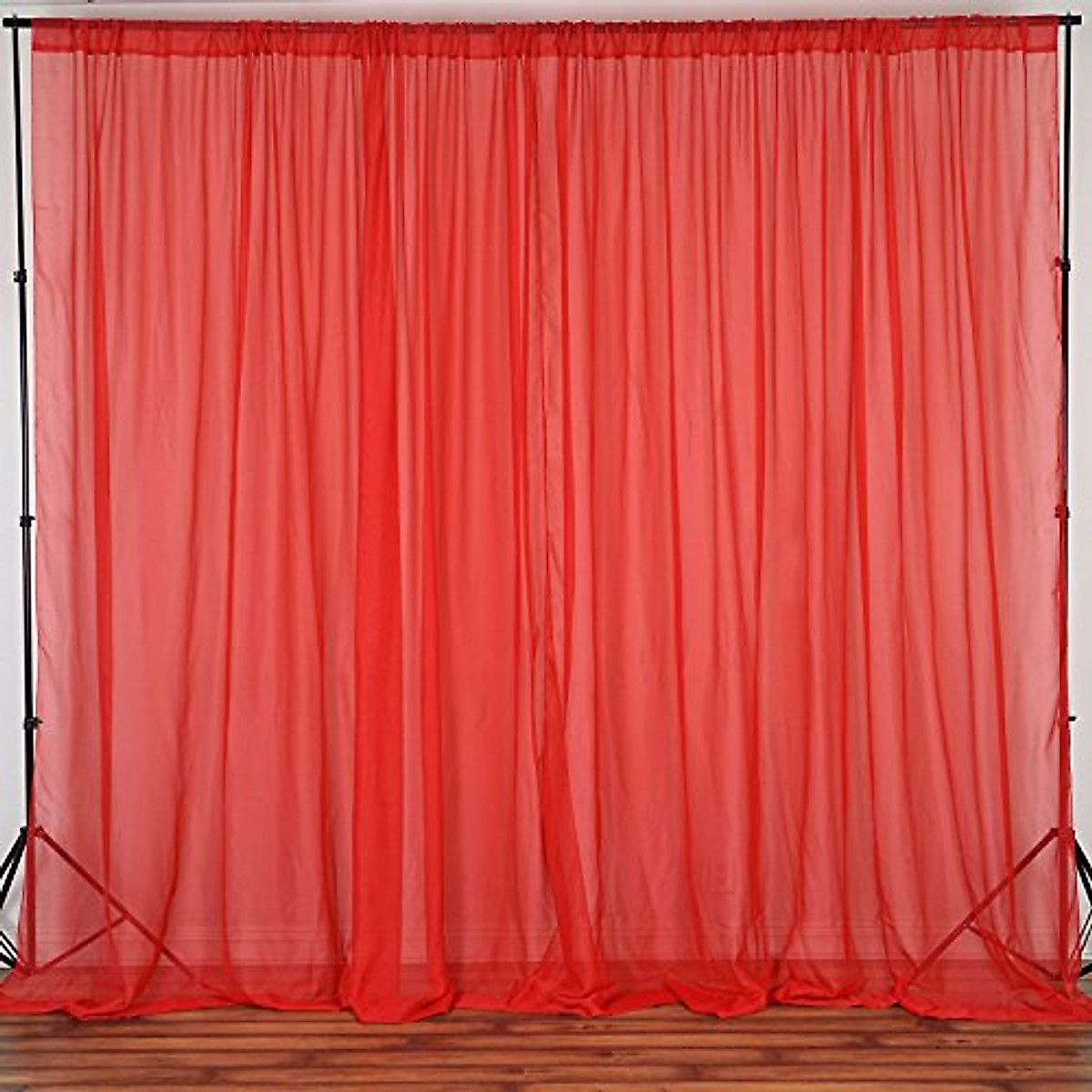 BalsaCircle 10 feet x 10 feet Red Sheer Voile Backdrop Drapes Curtains 2 Panels 5x10 ft - Wedding Ceremony Party Home Decorations