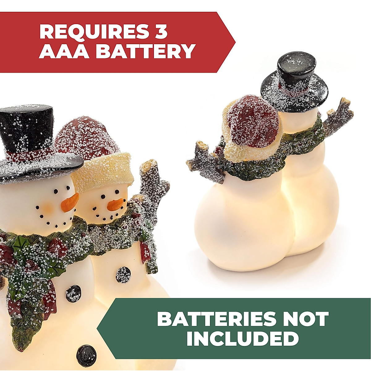 VP Home Christmas Snowman Decor Christmas Figurines Resin Snowman Lighted Decorations Indoor Glowing Snowman Couple LED Holiday Light Up Snowman Indoor Festive Fiber Optic Decorations