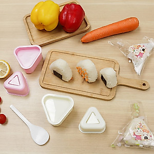 Aesumta Triangle Onigiri Mold,2 Pcs Sushi Mold  ,Onigiri Mold Set with Wrapper Bags & Stickers for Bento Home DIY Sushi Making Kit (pink)