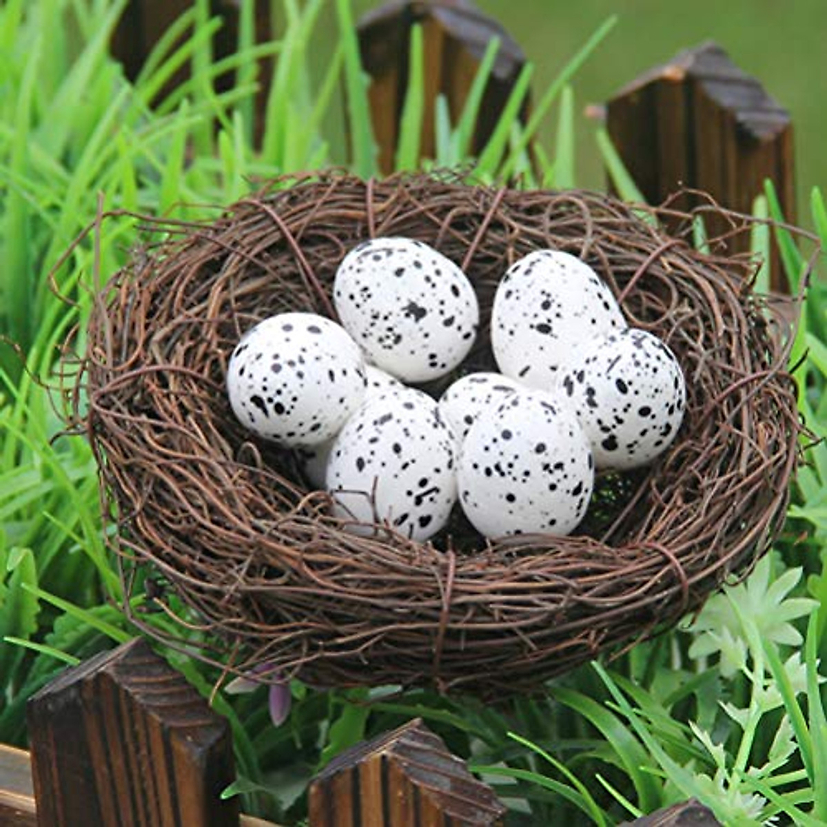 MAGICLULU 1 Set Artificial Birds Nest Handmade Easter Rattan Nest with Easter Eggs Country Style Simulation Twig Bird Nest