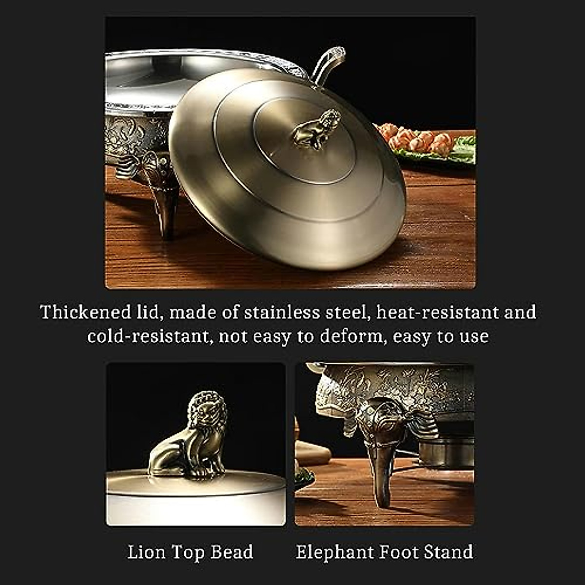 FLTRGO Retro Round Chafing Dish, Stainless Steel Buffet Server Warming Tray with Fuel Holders and Lid, for Birthday Party Wedding Celebration