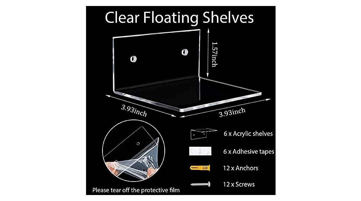 6 Pack Acrylic Floating Shelves for Wall - Minimalist Display Solution