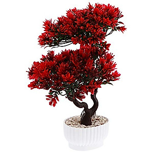 Happyyami Artificial Bonsai Tree, 1 Pcs Red, Plastic, 220g