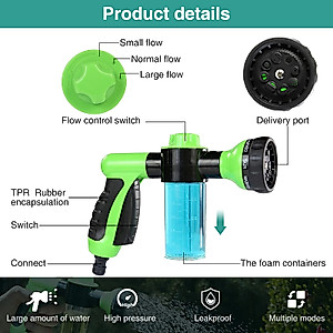 Garden Hose Nozzle, High Pressure Spray Gun Nozzle, 8 Spray Patterns for Watering Plants, Lawn, Patio, Cleaning, Showering Pet with 3.5oz/100cc Soap Dispenser Bottle
