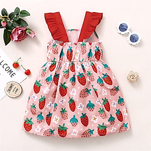 Kids Girls Toddler Beach Fruit Strawberry Prints Sleeveless Infant Princess Girls Hummingbird Dress (Pink, 3-4 Years)