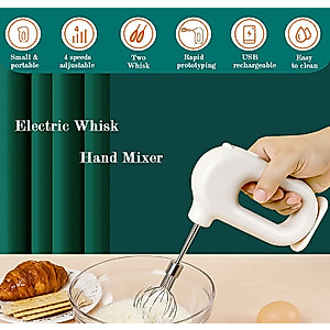 Wynboop MINI Household Cordless Electric Hand Mixer,USB Rechargable Handheld Egg Beater with 2 Detachable Stir Whisks 4 Speed Modes,Baking At Home For Kitchen,Lightweight Portable(Green)