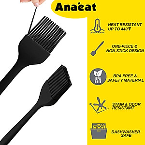 Anaeat 2 Pack Silicone Basting Pastry Brushes - Heat Resistant Brush with Soft Bristles, Hygienic One Piece Design, Marinade Brush Great in Baking for Spreading Oil Butter Sauce BBQ Grill (Black)