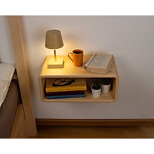 WOODCHES Floating Nightstand Wooden, Bedside Table, Nightstand Shelf, Handmade, Wall Mounted Bedside Shelf, Minimalist and Unique Style (Natural)