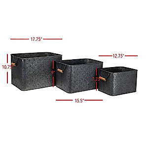 Foreside Home & Garden Black Set of 3 Galvanized Decorative Storage Nesting Bins with Wood Handles
