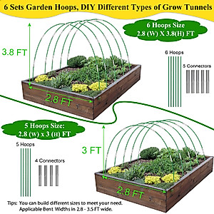 Greenhouse Hoops Grow Tunnel 6 Sets of 8FT Long Garden Hoops, Rust-Free Fiberglass Garden Hoops Frame for Garden Netting Raised Bed Plant Shade Cloth Row Cover, DIY Plant Support Garden Stakes- 36pcs