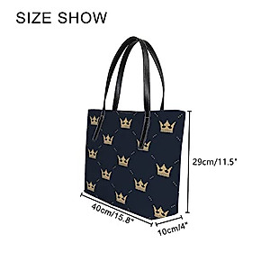 Fashion Tote Handbags Women's Soft Tote Shoulder Bag for Women Work Shopping Top Handle Satchel Bags, 15.8×4×15.4 inches,Fashion Crown