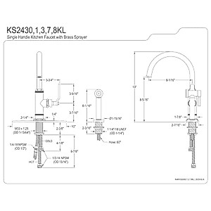 Kingston Brass KS2438KL Whitaker Single-Handle Kitchen Faucet with Brass Sprayer, Brushed Nickel