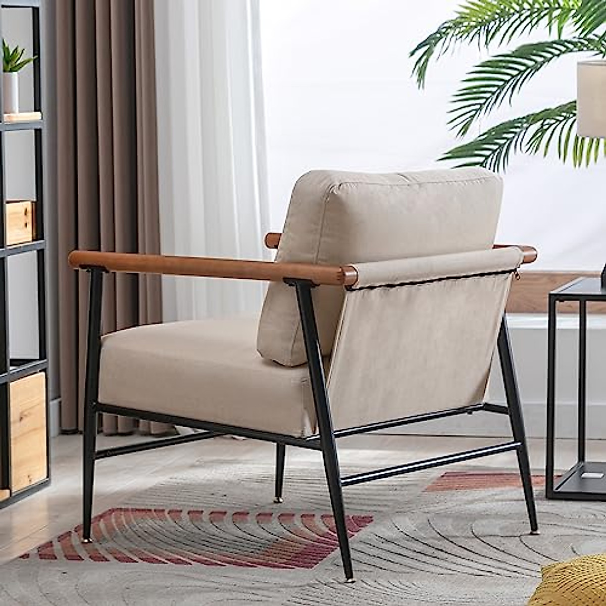 ANJHOME Mid Century Modern Accent Chairs Set of 2, Fabric Lounge Chair with Steel Frame, Comfy Simple Upholstered Armchair for Living Room