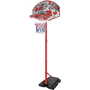 Kids Basketball Hoop Indoor Outdoor Play Adjustable Height 5.8 ft to 8.7 ft Tall Portable Basketball Court Hoops Net with Fillable Base