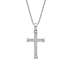 ARAIYA FINE JEWELRY Sterling Silver Diamond Cross Pendant Rope Chain Necklace (1/10 cttw, I-J Color, I2-I3 Clarity),18"
