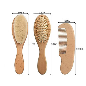 PandaEar Baby Hair Brush and Comb Set for Newborn| Natural Wooden Hairbrush with Soft Goat Bristles, Pear Wood Comb and Wooden Massage Brush for Infant, Toddler, Kids