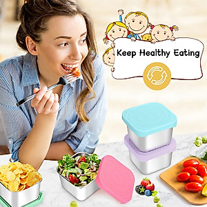 6PACK 6OZ Stainless Steel Snack Containers, Leak Proof 304 Stainless Steel Sauce Food Lunch Box Storage Containers with Silicone Lids Stackable Reusable Small Metal Lunch Bento Boxes Set, Easy Open