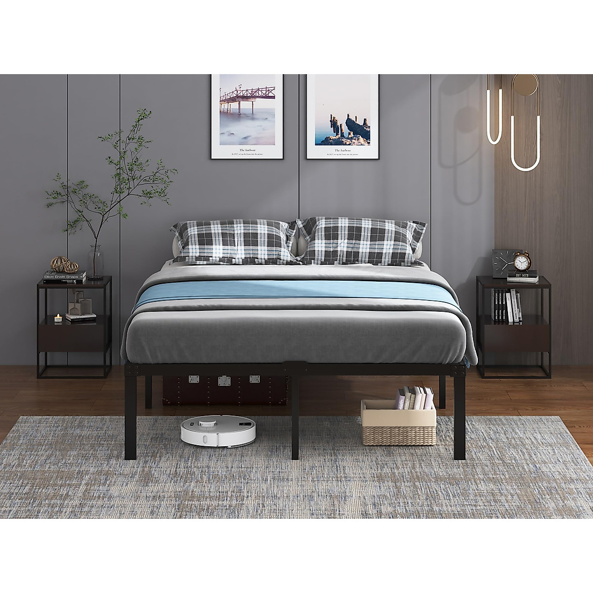 AROMUSTIME 16 Inch Standard Metal Platform Bed Frame / 3,000 lbs Heavy Duty Steel Slat Easy Assembly Mattress Foundation/Noise Free/Box Spring Replacement, Queen