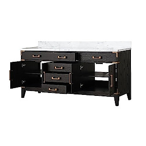 Bell+Modern Harbor 72 in W x 22 in D Black Oak Double Bath Vanity and Carrara Marble Top