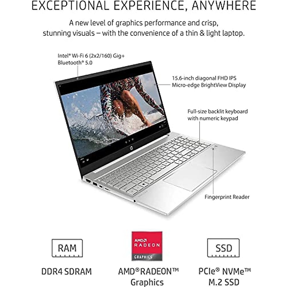HP Newest Pavilion Laptop, 15.6" Full HD Screen, AMD Ryzen 7 5700U Processor, 16GB RAM, 1TB SSD, Backlit Keyboard, Wi-Fi 6, FP Reader, HDMI, Bluetooth, Windows 11 Home, Silver